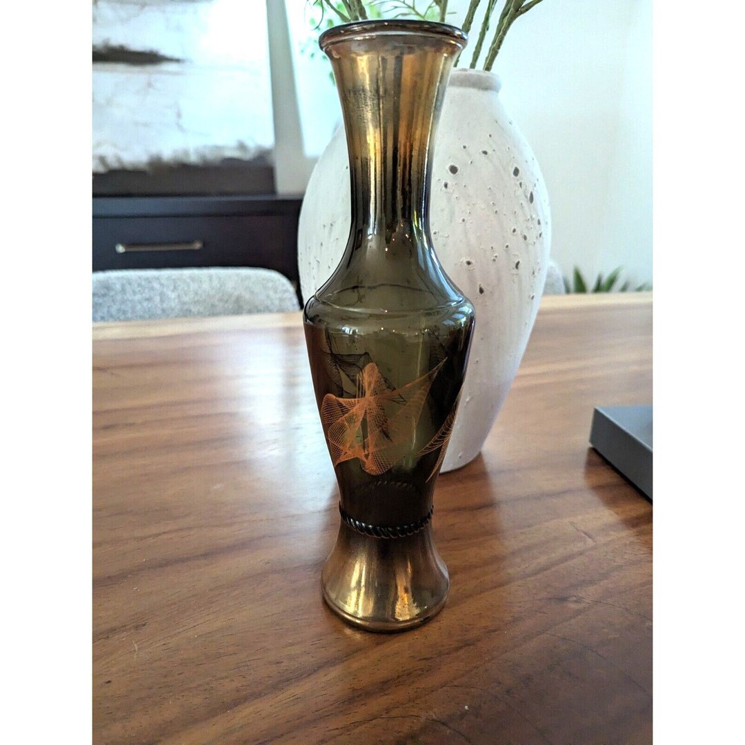 Vintage 11 Inch Wheaton Ware Green With Gold Glass Vase With String Art ...