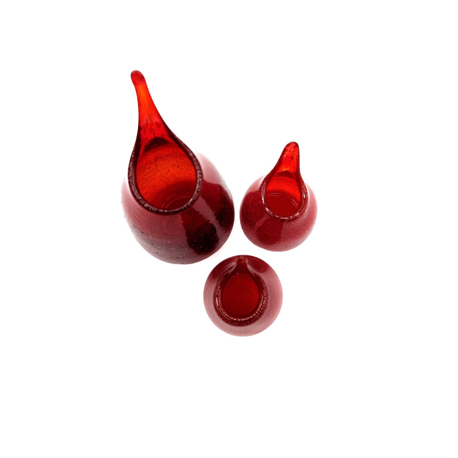 Set of 3 Vintage Red Bubble Hand Blown Art Glass Bubbles Thrown Stretch ...