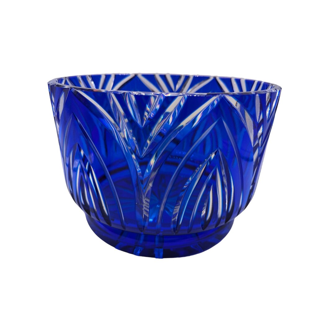 Vintage Cobalt Blue Cut to Clear Glass Crystal Large Bowl - Etsy