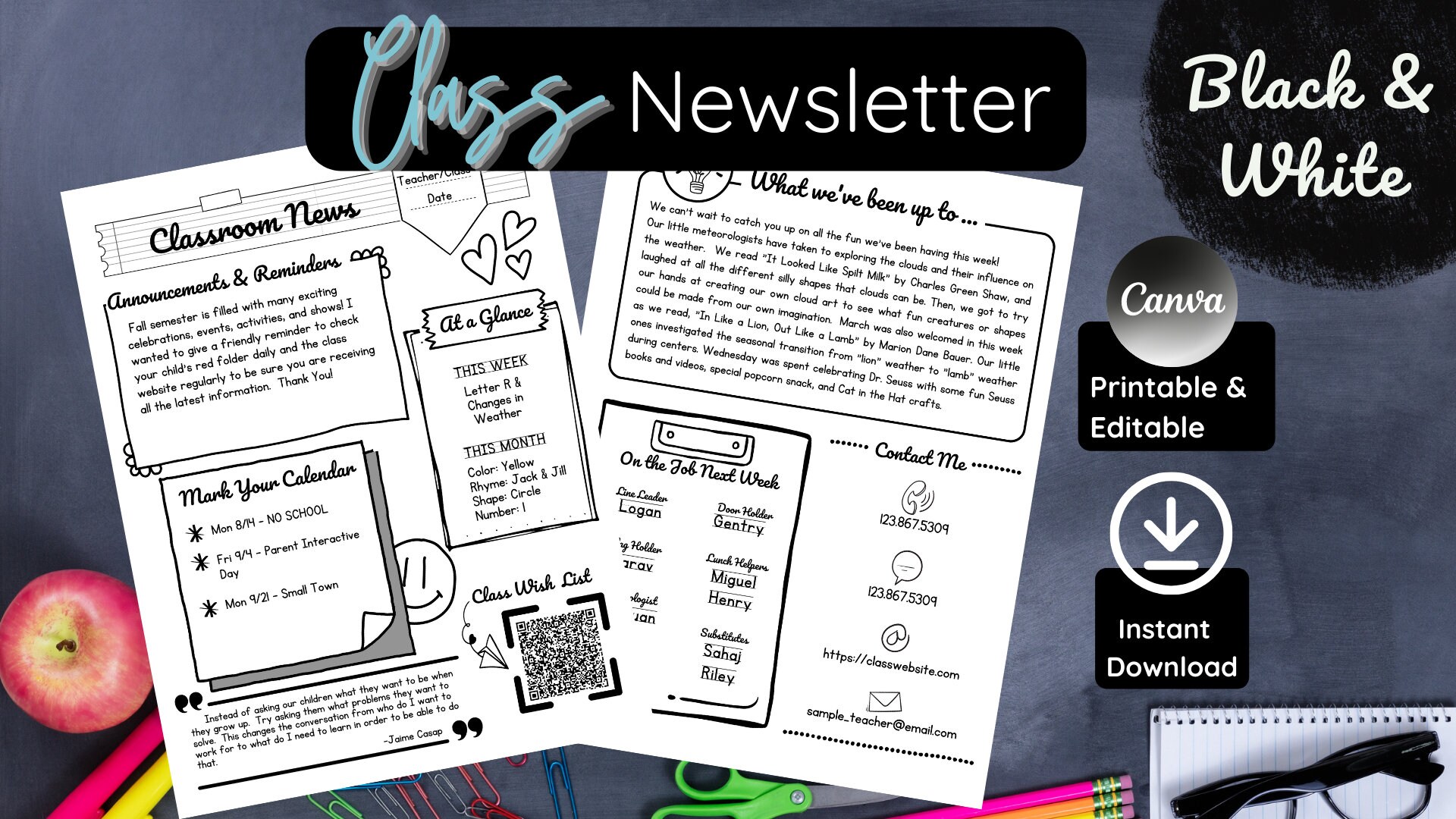 Class Newsletter (black & White) - Etsy