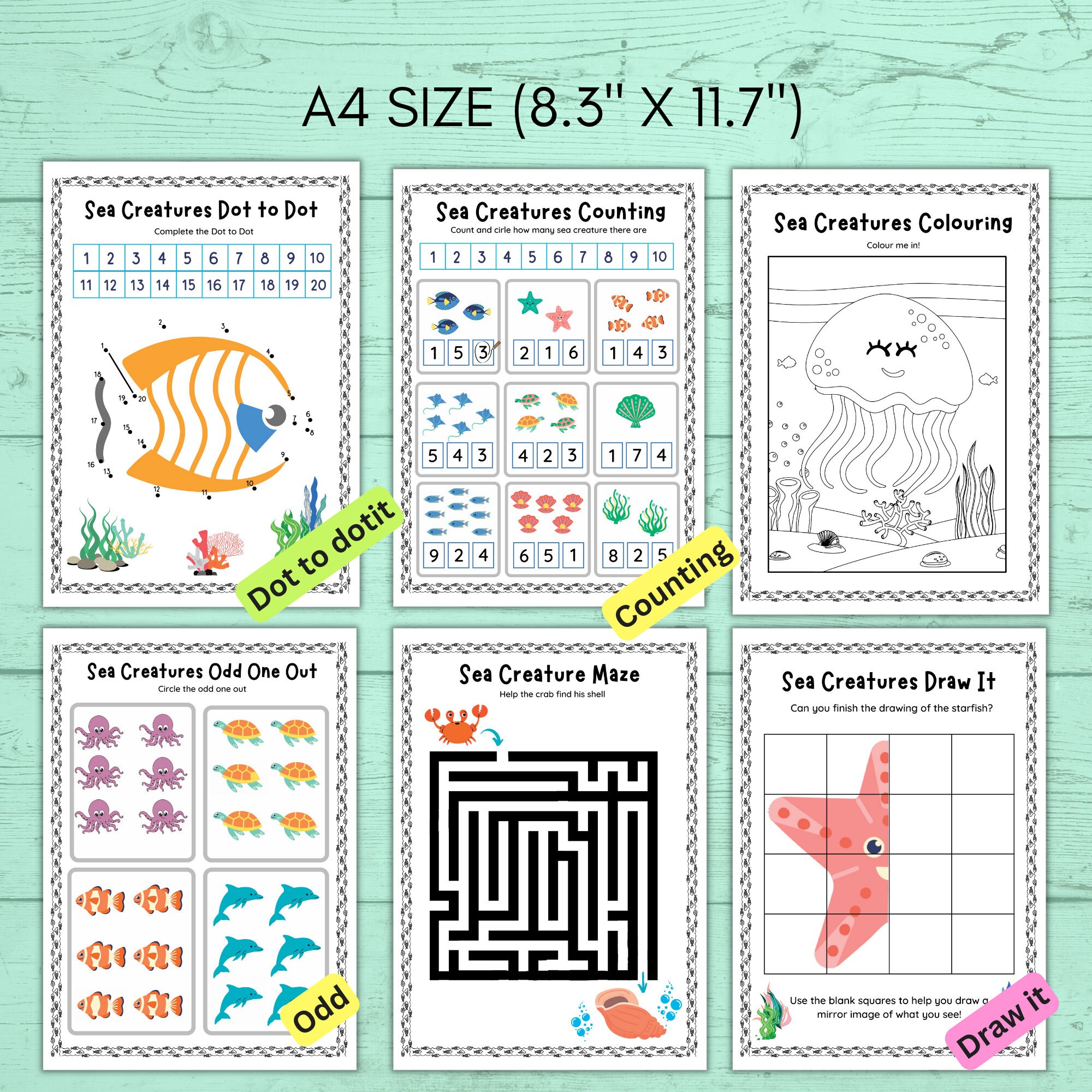 Sea Creatures Printable Worksheets, 25 Worksheets for Kids, Preschool ...