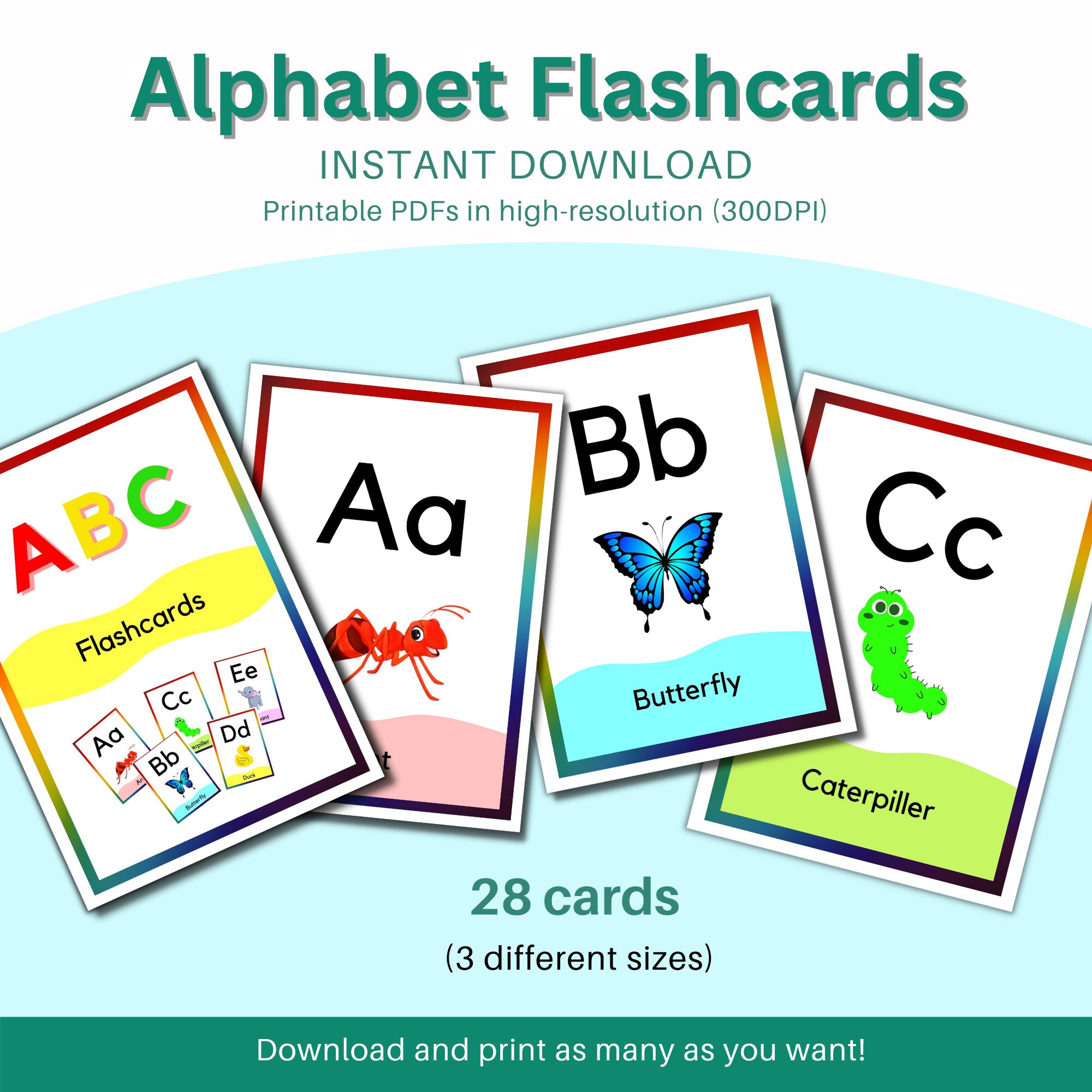 Alphabet Flashcards, ABC Flashcards, Printable Flashcards, Homeschool ...