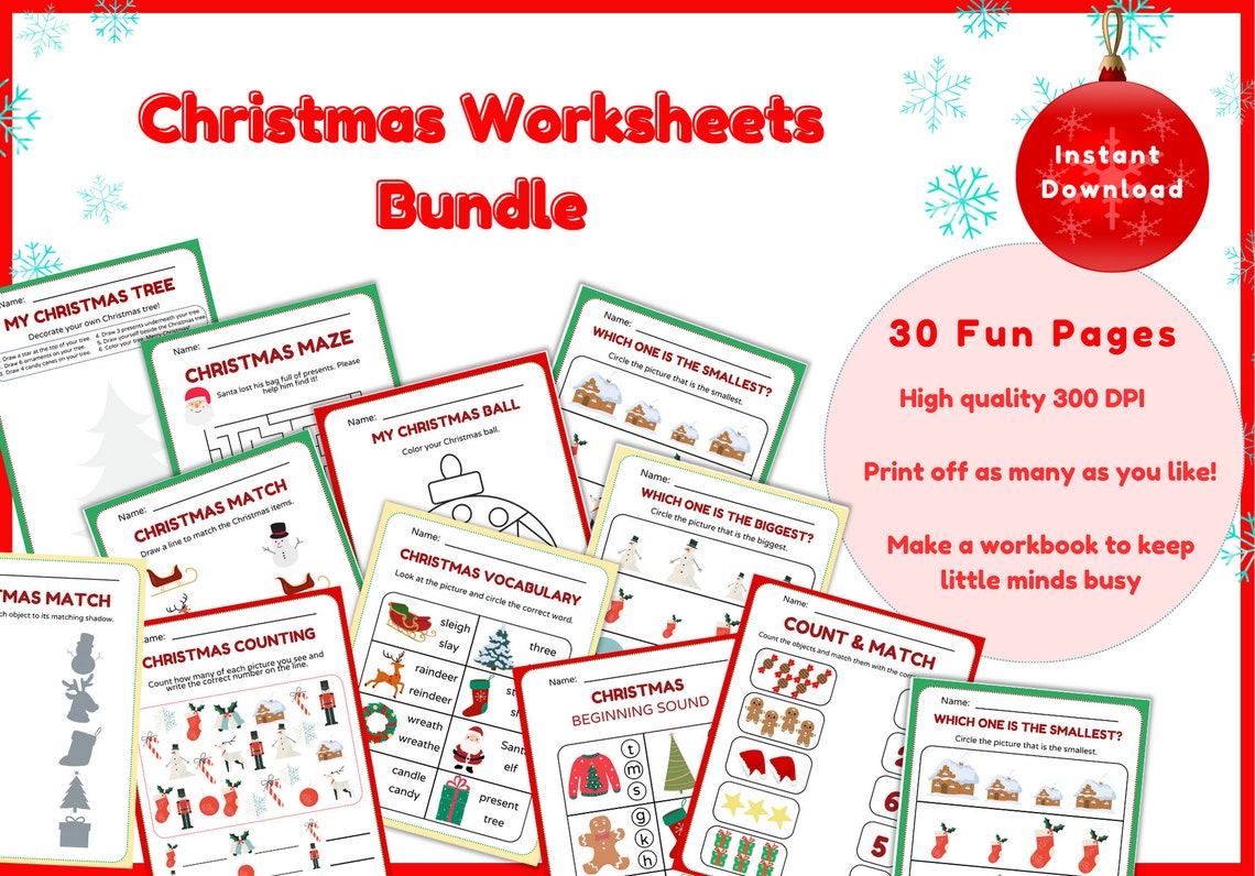 Christmas Worksheets Bundle, Printable Christmas Worksheets ...