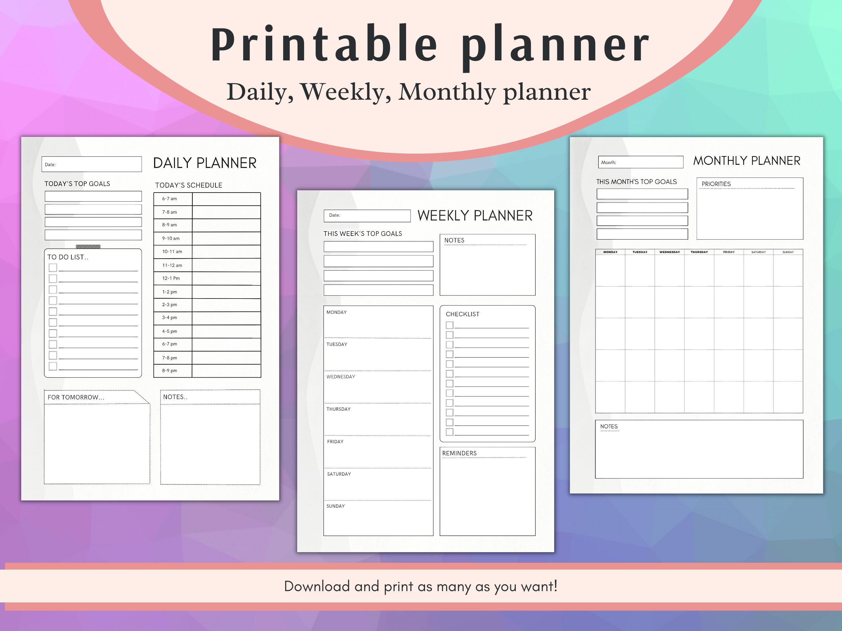 Printable Planner, Daily Planner, Weekly Planner, Monthly Planner ...