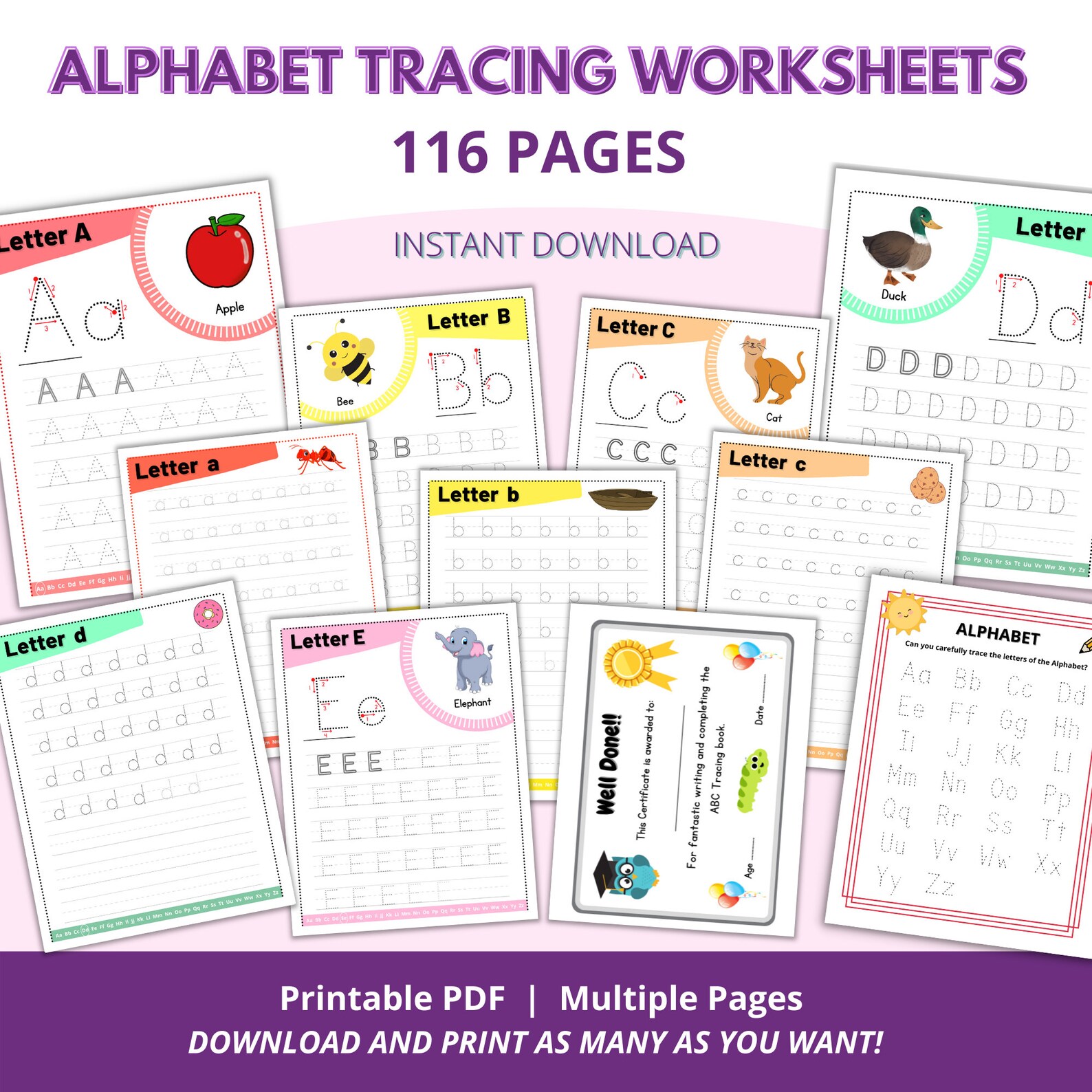 Alphabet Tracing Worksheets -instant Download -letter Tracing -practice ...