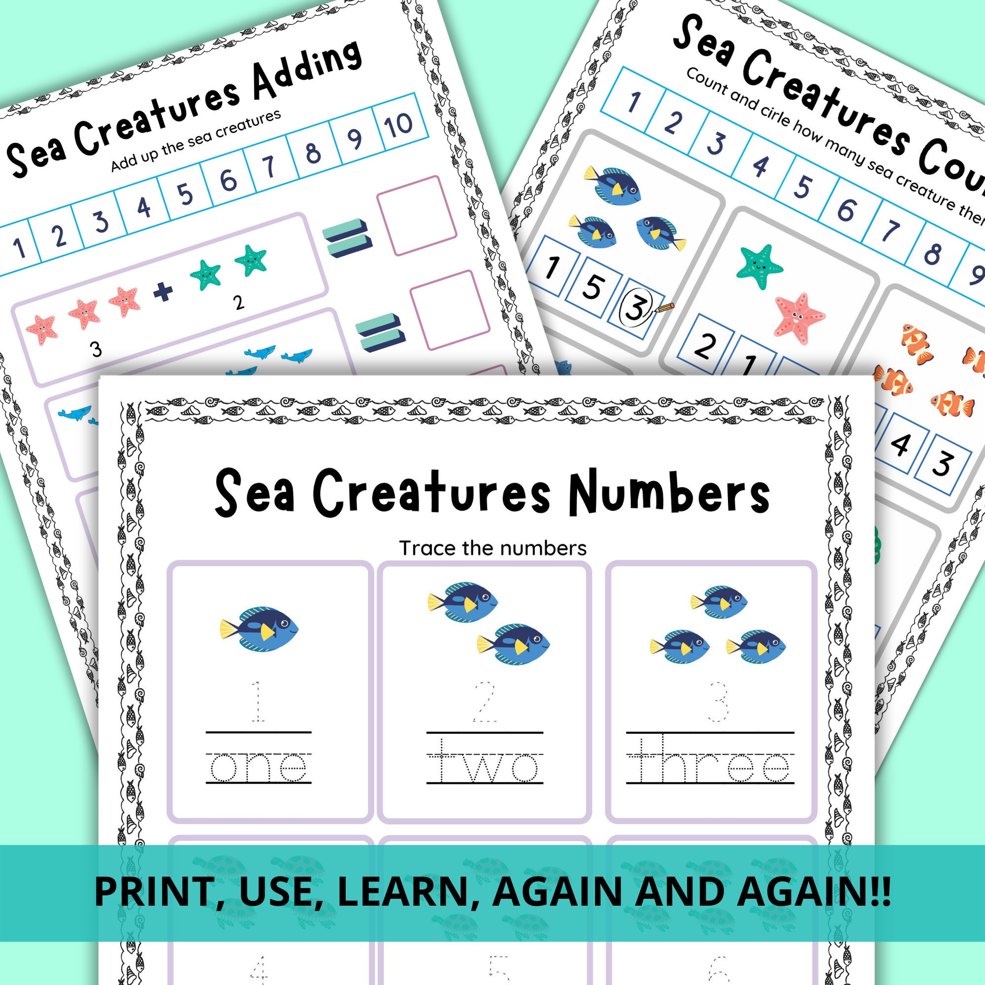 Sea Creatures Printable Worksheets, 25 Worksheets for Kids, Preschool ...