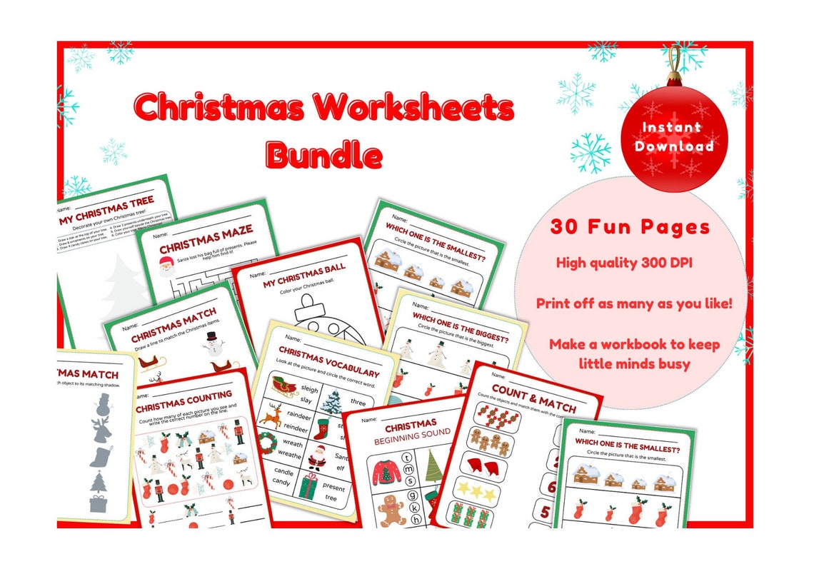 Christmas Worksheets Bundle, Printable Christmas Worksheets ...