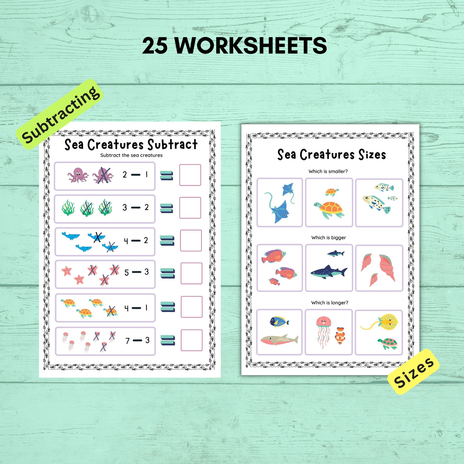 Sea Creatures Printable Worksheets, 25 Worksheets for Kids, Preschool ...