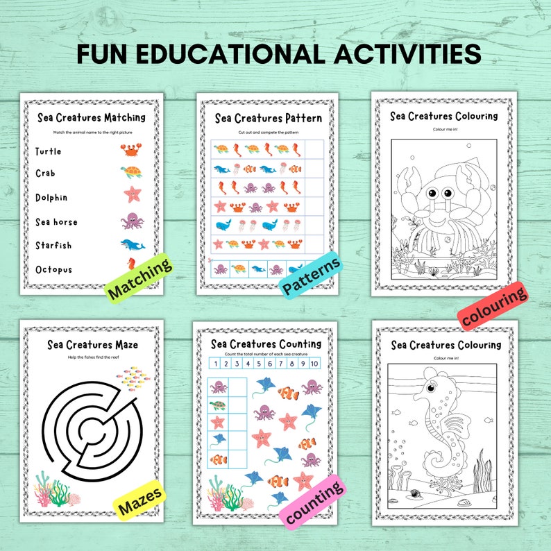 Sea Creatures Printable Worksheets, 25 Worksheets for Kids, Preschool ...