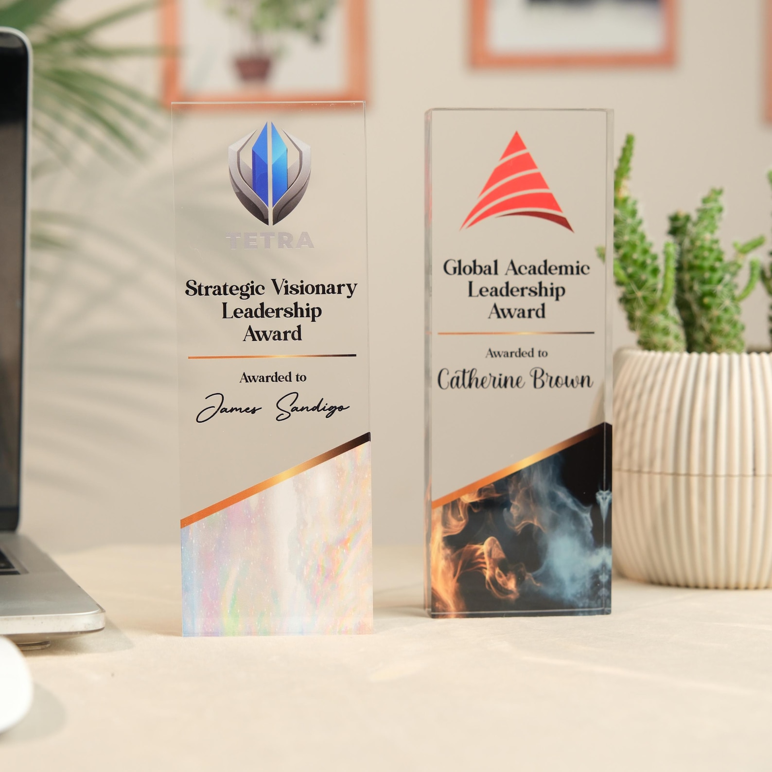 Custom Acrylic Leadership Award With Logo: Employee Recognition Trophy ...