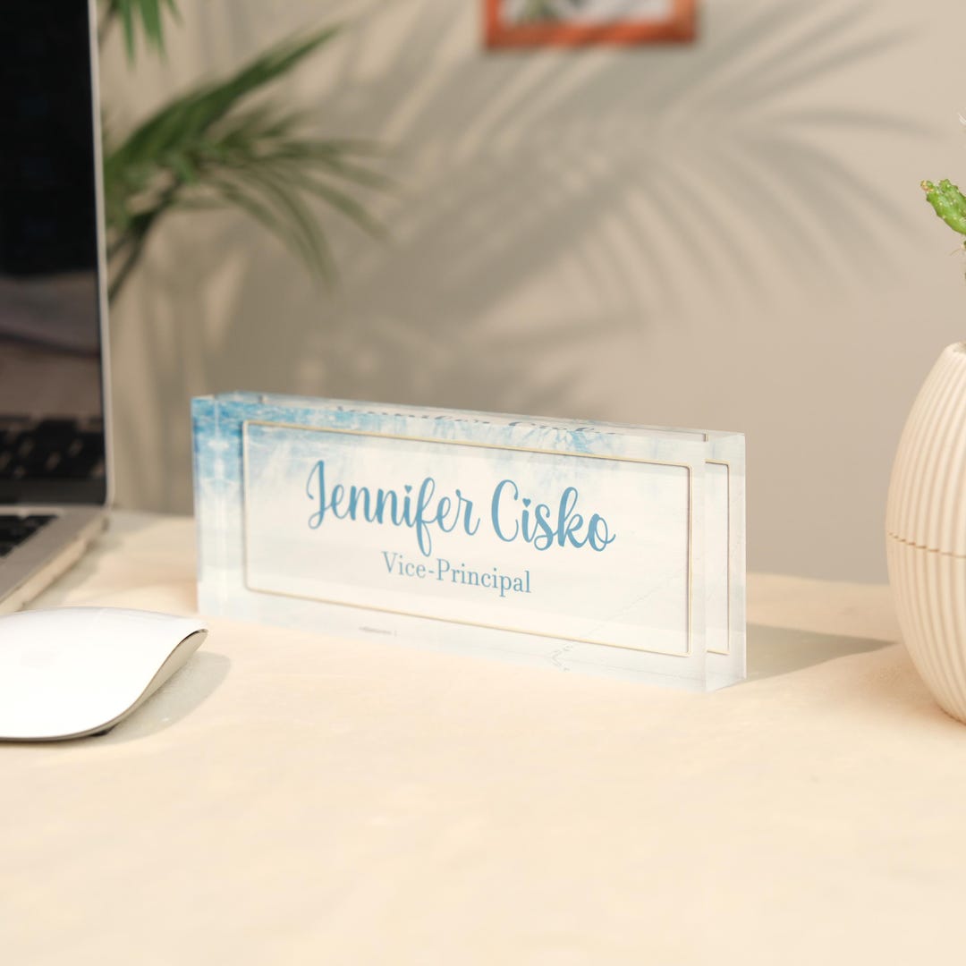 Custom Acrylic Desk Name Plate, Blue Marble Office Decor - Etsy