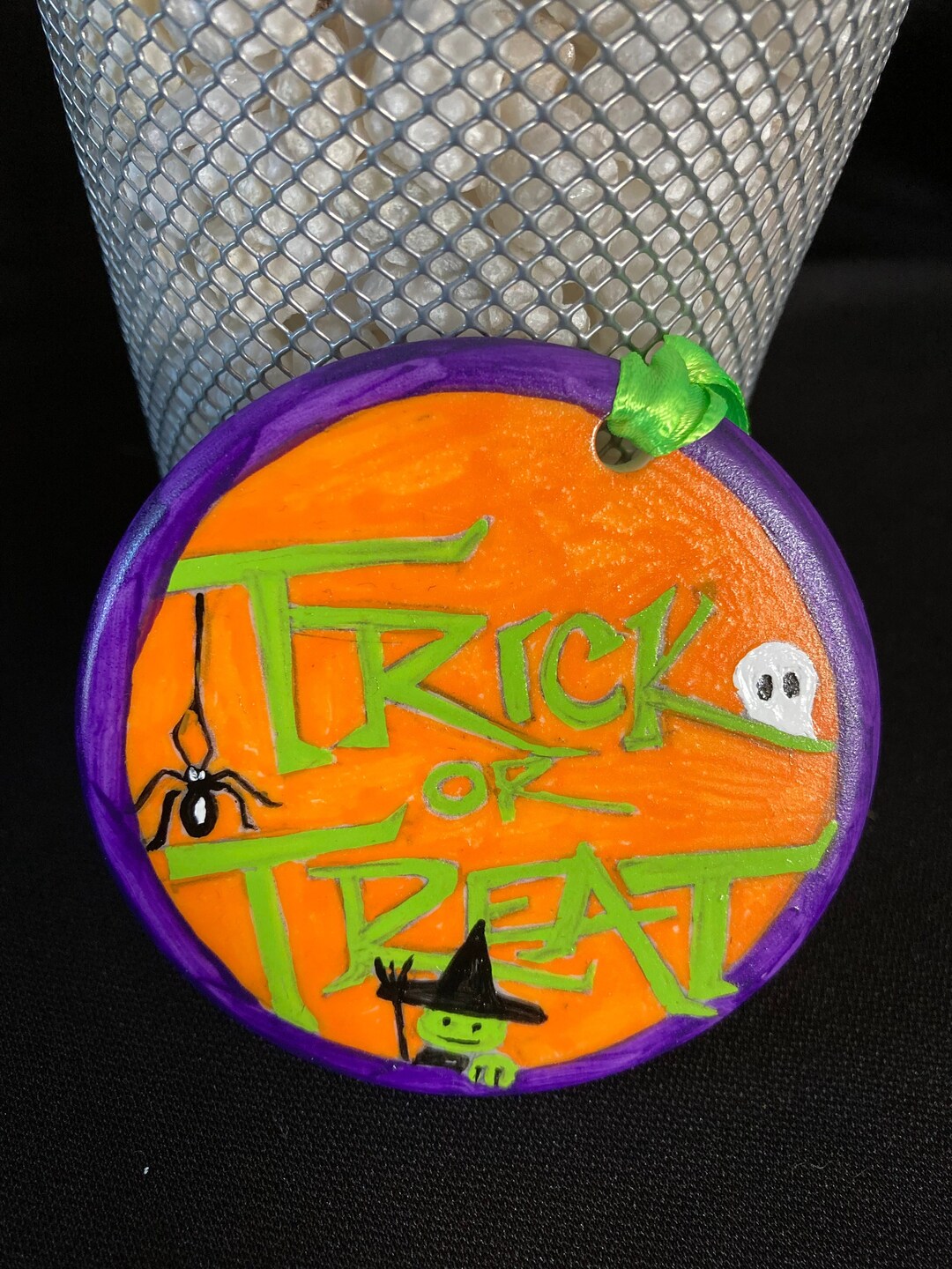 Halloween Trick-or-treat Ornament, Hand Painted Halloween Decoration ...