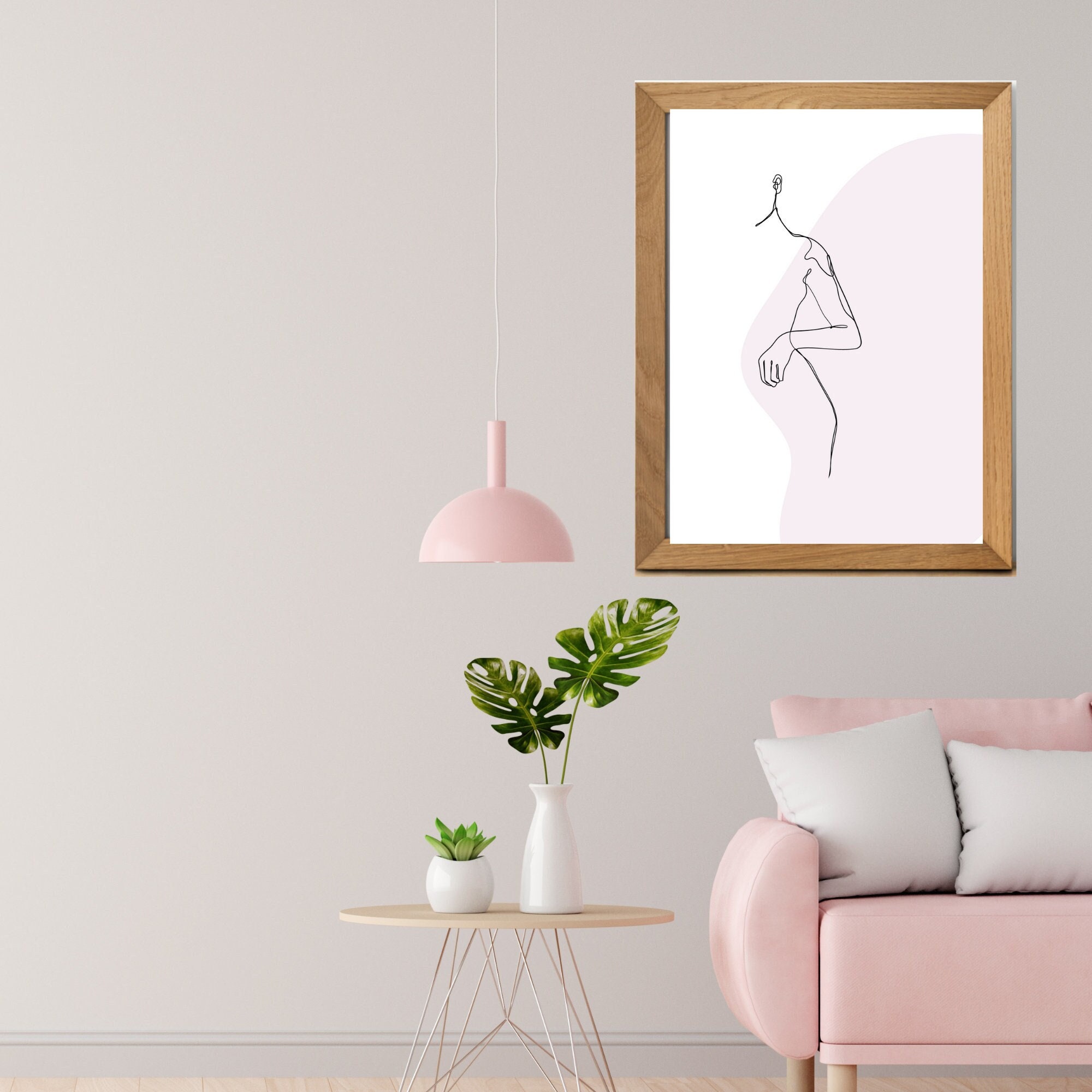 Baby Pink Lady Curves Line Art Printable Digital Wall Hanging - Etsy