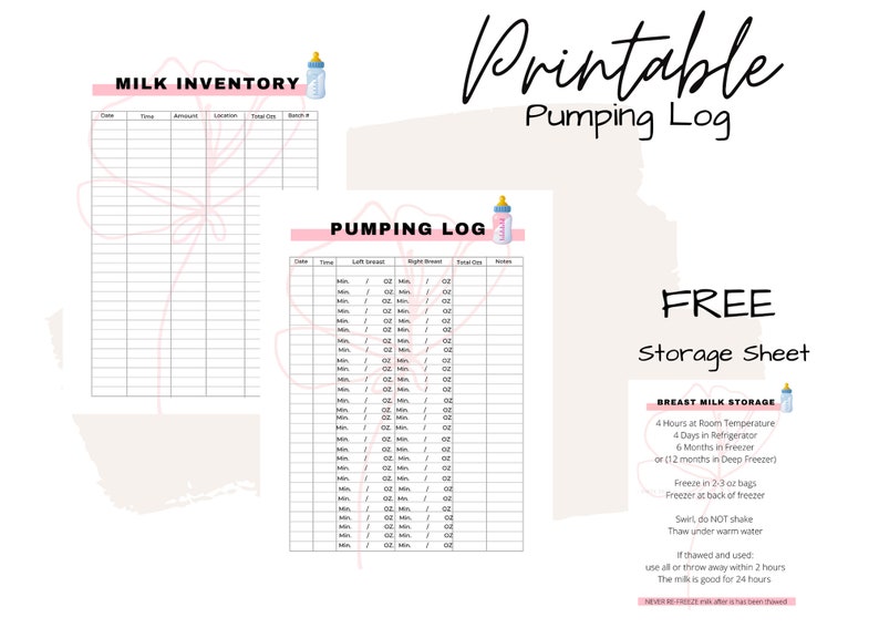 Printable Newborn Baby Care Bundle Breastfeeding, Printable Pink Baby ...