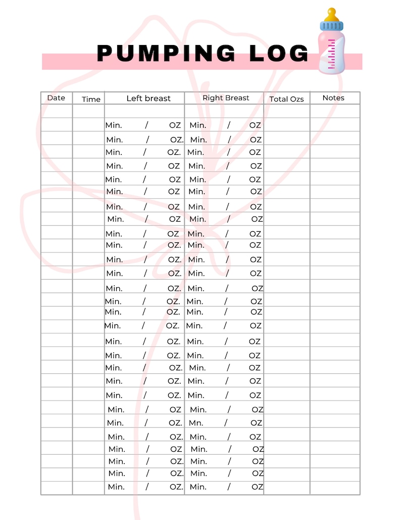 Printable Newborn Baby Care Bundle Breastfeeding, Printable Pink Baby ...