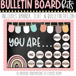 BULLETIN BOARD KIT- Affirmation Station | Boho Rainbow Bulletin Board ...