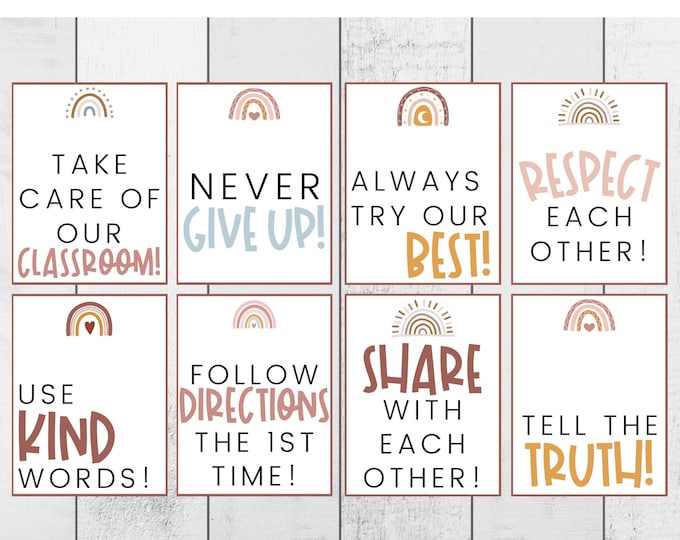 Boho Rainbow Themed Classroom Rules Poster - Etsy Canada