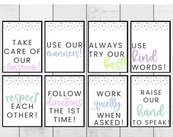 CLASSROOM DECOR Classroom Rules & Expectations BOHO Rainbow Theme ...