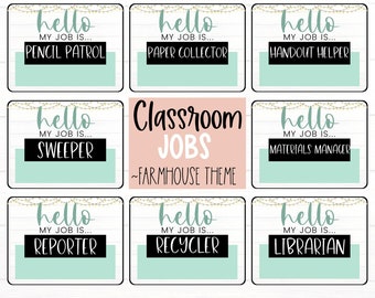 CLASSROOM MANAGEMENT - Classroom Student Jobs | Farmhouse Theme | Class ...