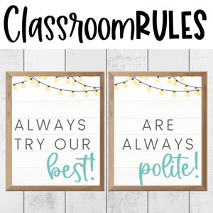 CLASSROOM DECOR Classroom Rules & Expectations FARMHOUSE Lights Theme ...