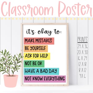 Classroom Poster | It's Okay to | Positive Affirmations | Class Décor ...