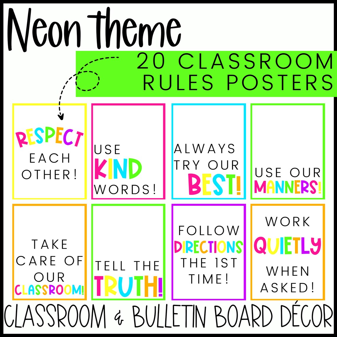 CLASSROOM DECOR - Classroom Rules & Expectations | NEONS Theme ...