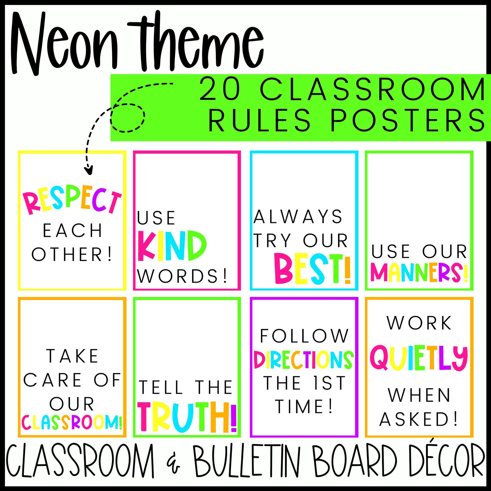 CLASSROOM DECOR Classroom Rules & Expectations NEONS Theme | Etsy