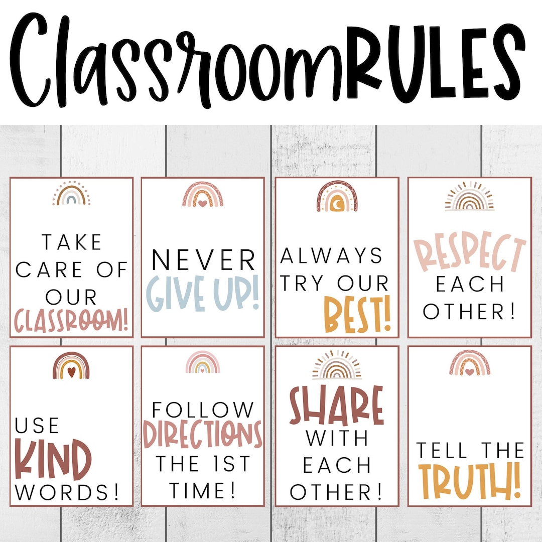 CLASSROOM DECOR Classroom Rules & Expectations BOHO Rainbow Theme ...