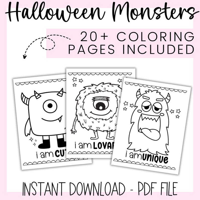 Coloring Pages Kit - Halloween Monster Affirmations | Printable ...