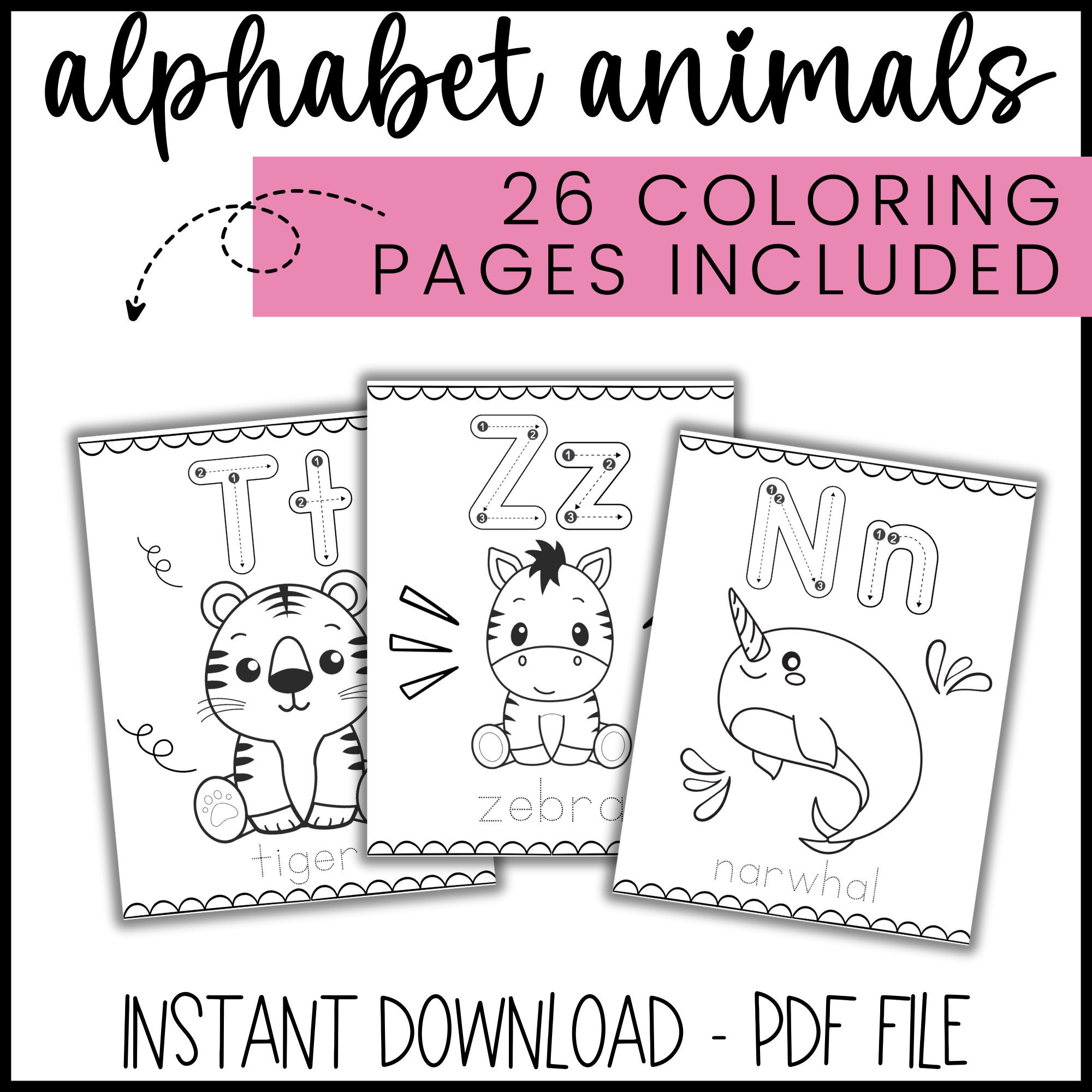 Coloring Pages Kit - Alphabet Animals | 26 A-Z Animal Printable ...