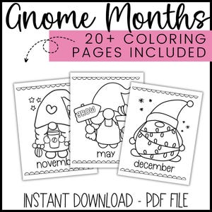 Coloring Pages Kit - Gnome Months of the Year | Printable Months ...