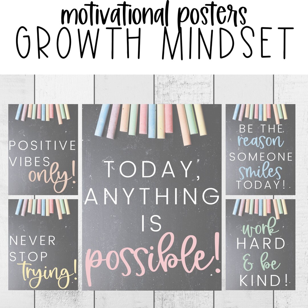 CLASSROOM DECOR Growth Mindset Motivational Posters CHALKBOARD Theme ...