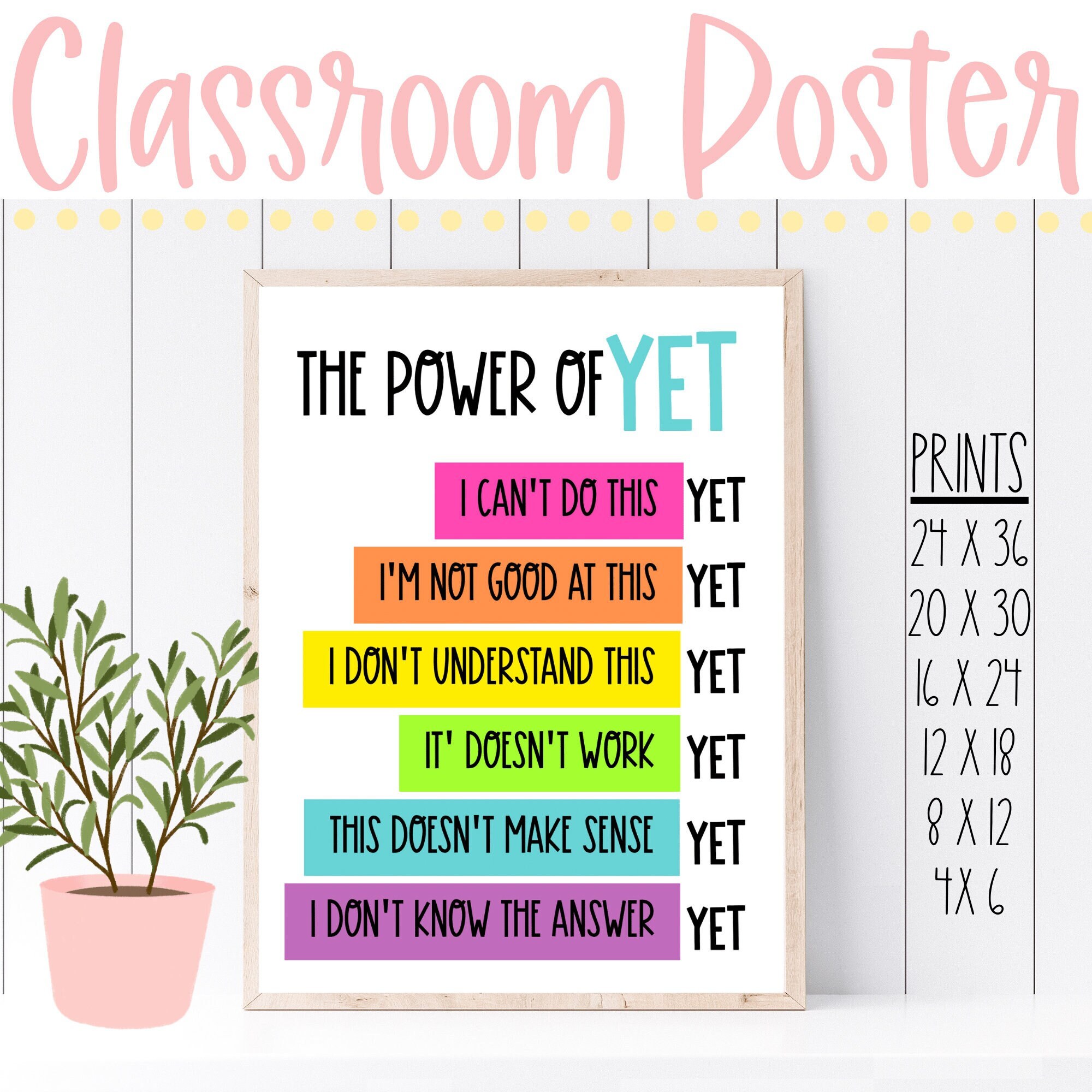 Classroom Poster | the Power of yet | Brights | Positive Affirmations ...