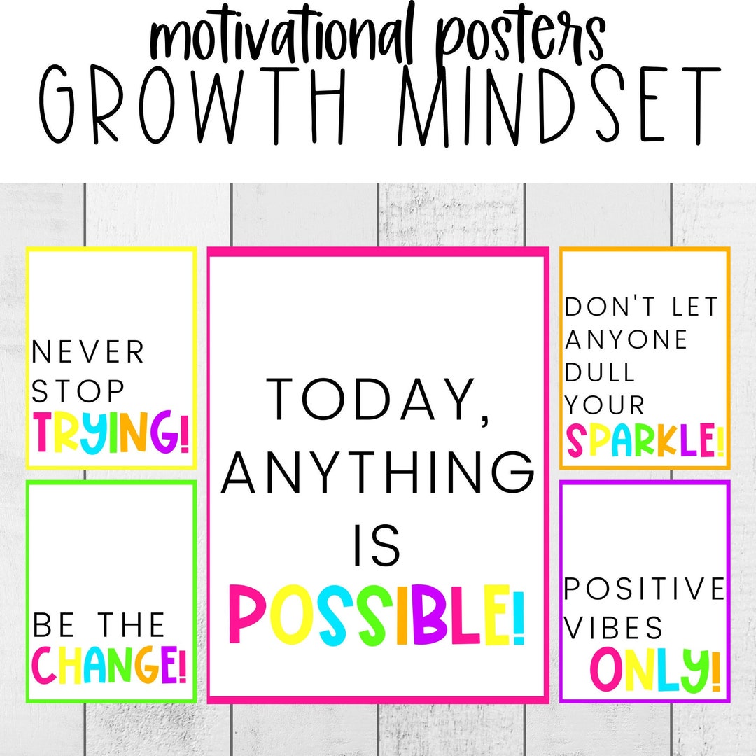 CLASSROOM DECOR | Growth Mindset Motivational Posters | NEONS Theme ...