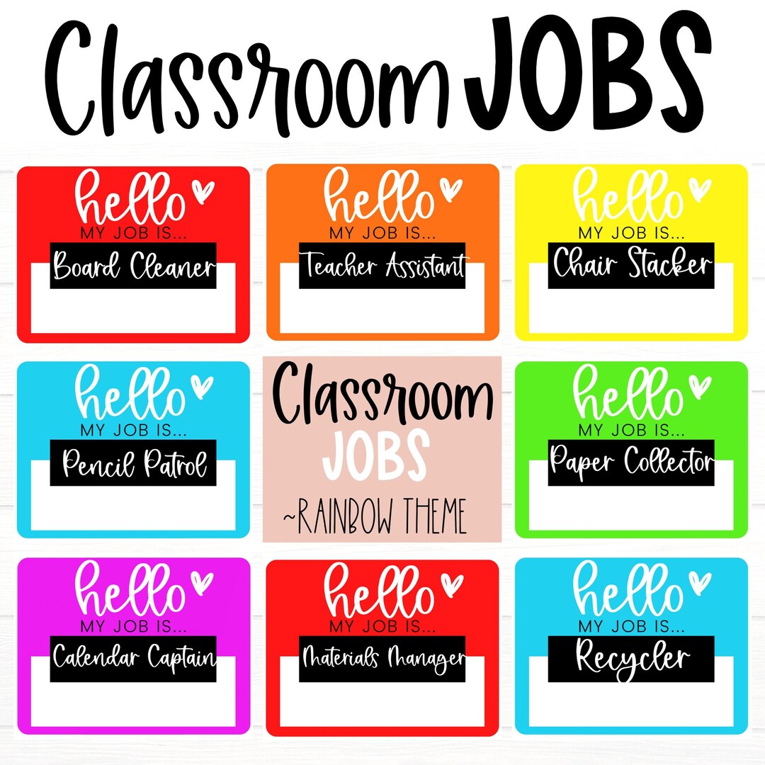 CLASSROOM MANAGEMENT Classroom Student Jobs Rainbow Theme Class Jobs ...