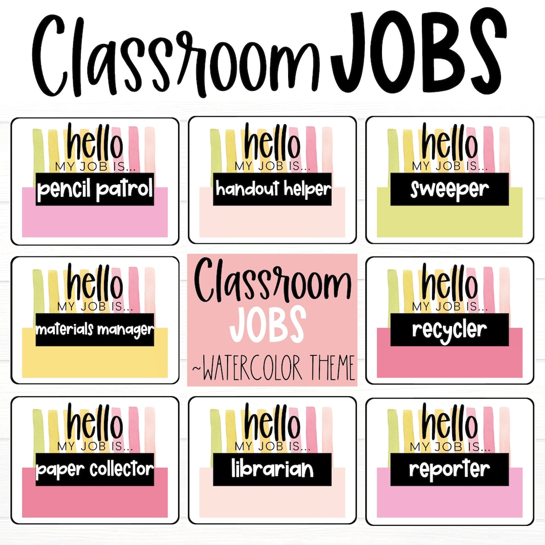 CLASSROOM MANAGEMENT - Classroom Student Jobs | Watercolor Theme ...