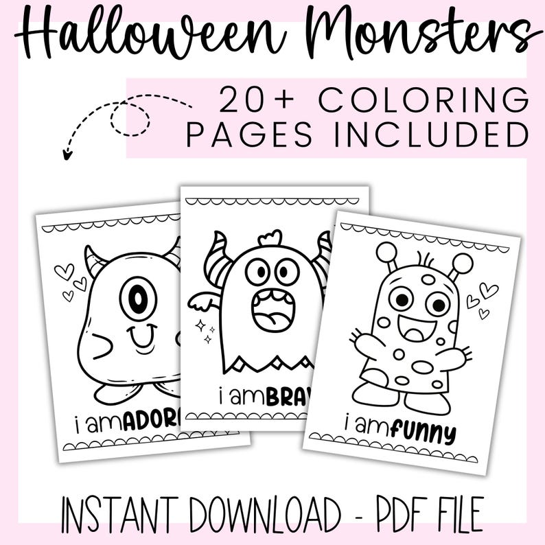 Coloring Pages Kit - Halloween Monster Affirmations | Printable ...