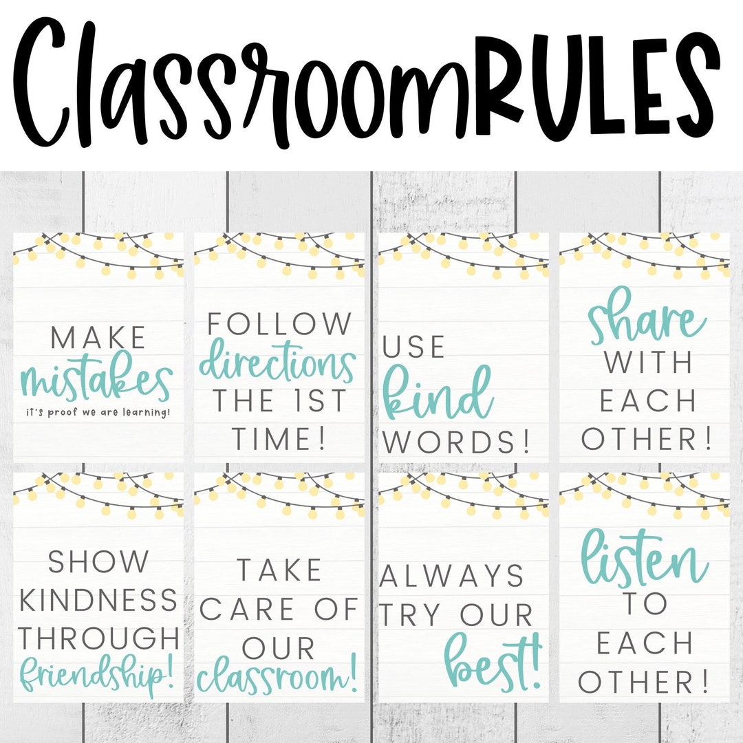 CLASSROOM DECOR Classroom Rules & Expectations FARMHOUSE Lights Theme ...