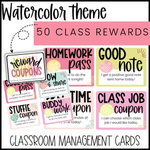 CLASSROOM MANAGEMENT | Classroom Reward Coupons | Watercolor Theme ...
