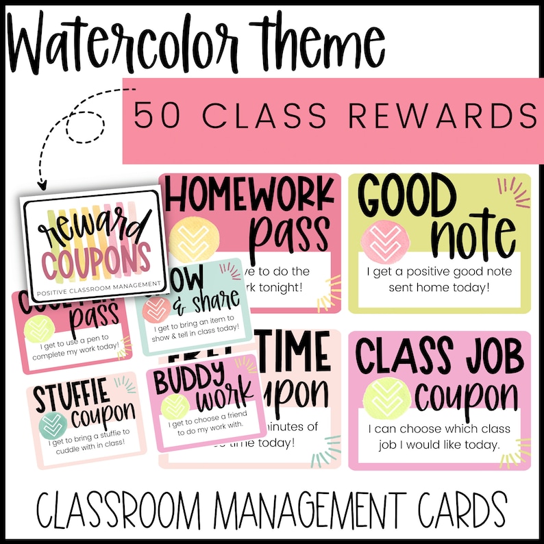 CLASSROOM MANAGEMENT | Classroom Reward Coupons | Watercolor Theme ...