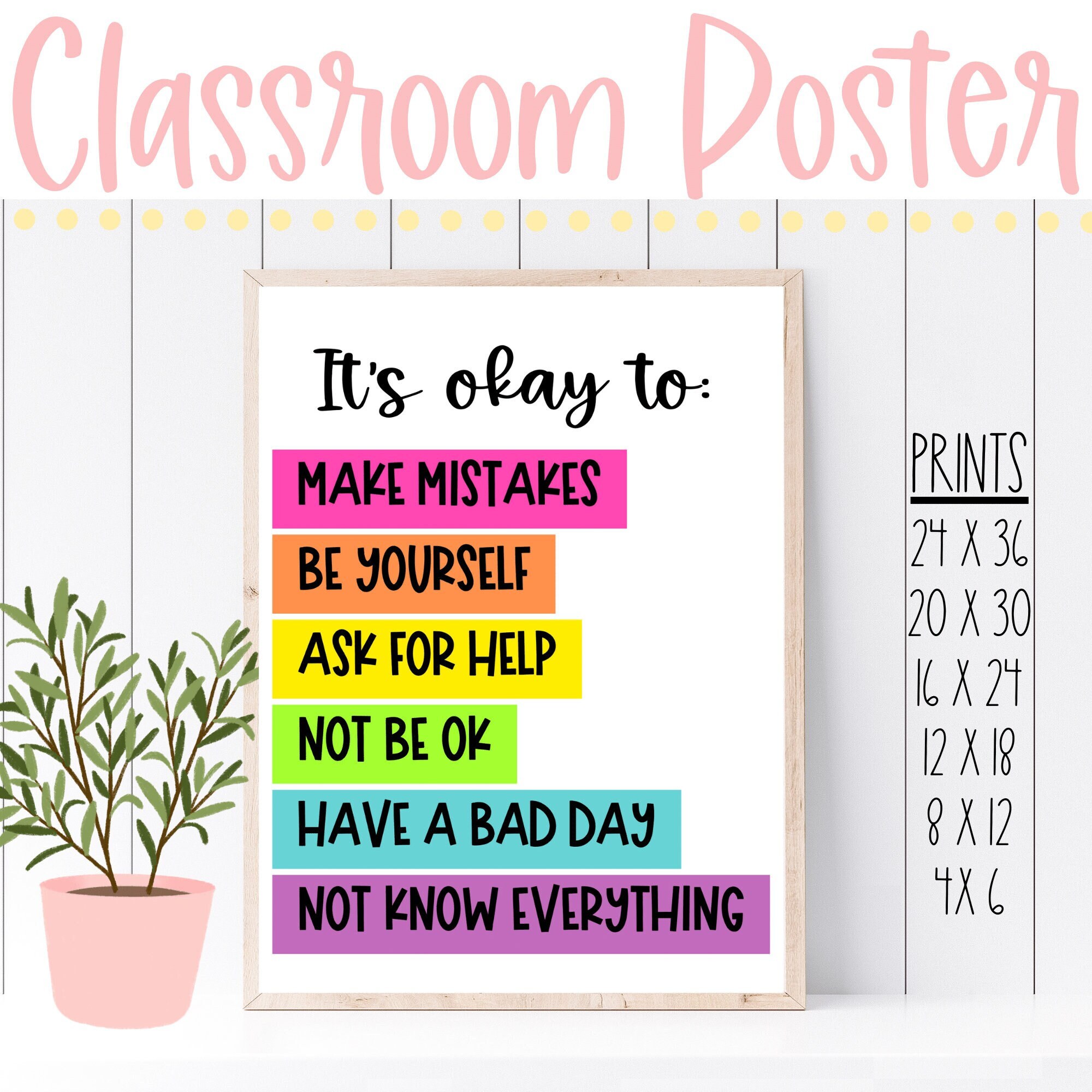 Classroom Poster | It's Okay To... | Brights | Positive Affirmations ...