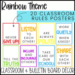 CLASSROOM DECOR - Classroom Rules & Expectations | RAINBOW Theme ...