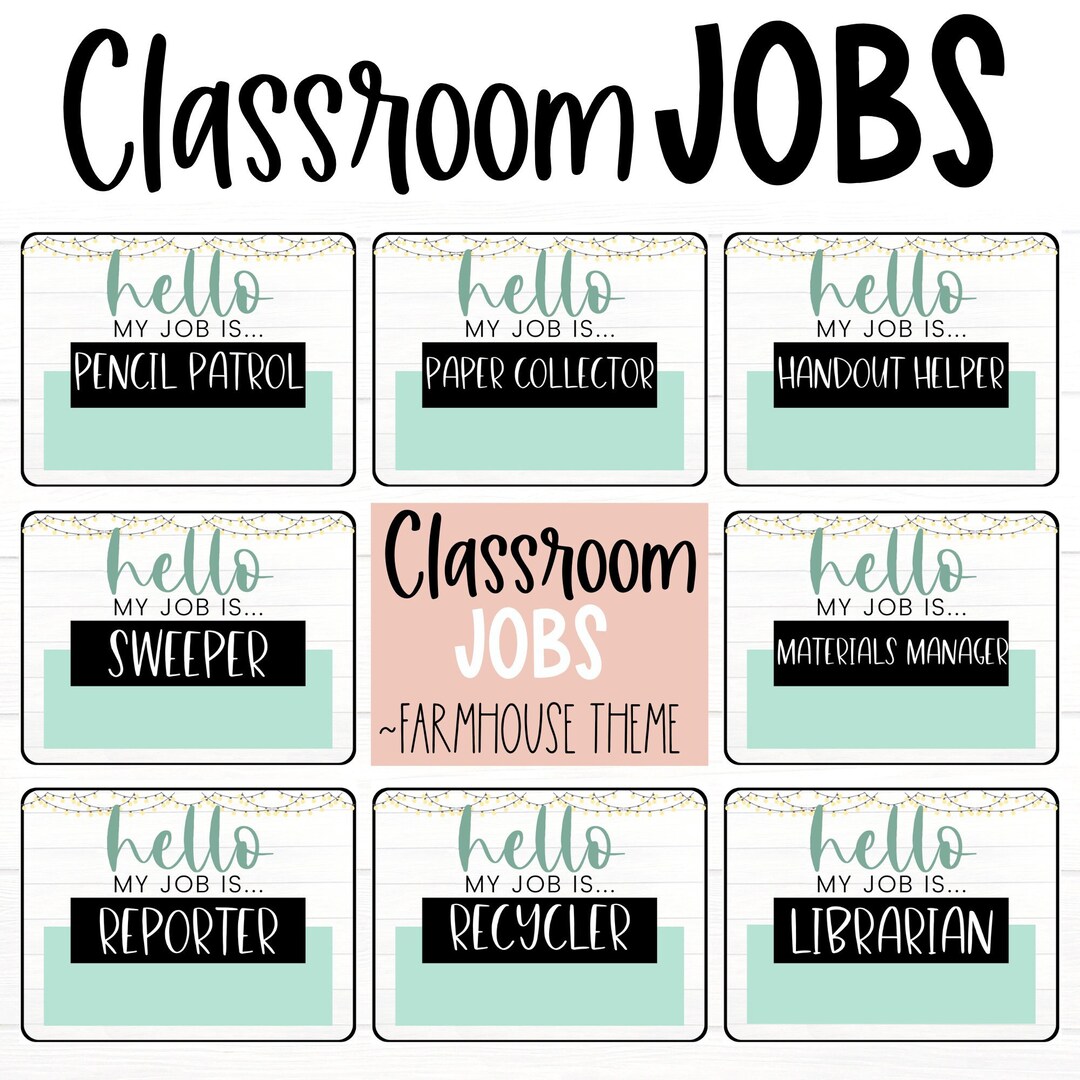 CLASSROOM MANAGEMENT Classroom Student Jobs Farmhouse Lights Theme ...