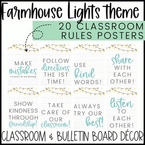 CLASSROOM DECOR Classroom Rules & Expectations FARMHOUSE Lights Theme ...