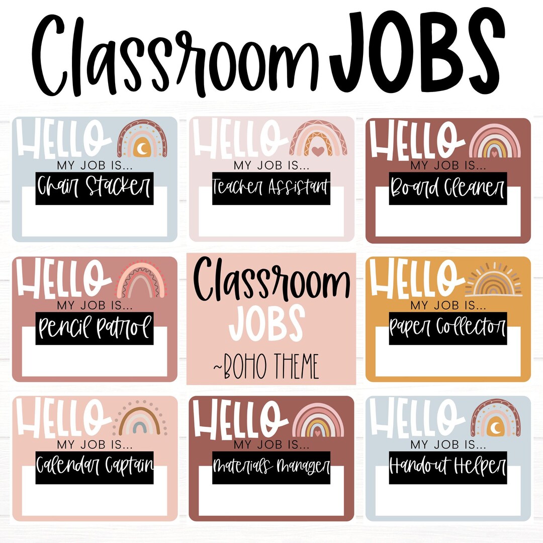 CLASSROOM MANAGEMENT - Classroom Student Jobs | BOHO Rainbow Theme ...