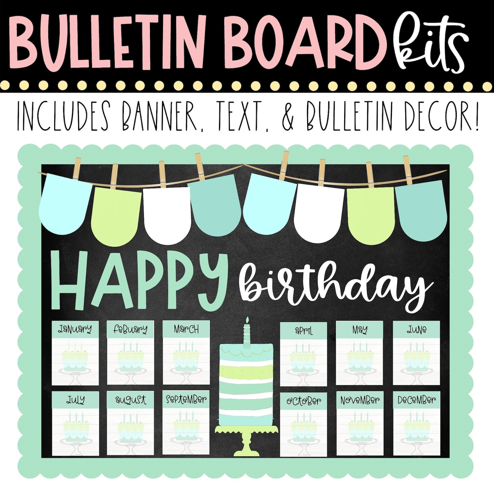 BULLETIN BOARD KIT Happy Birthday Display Classroom - Etsy