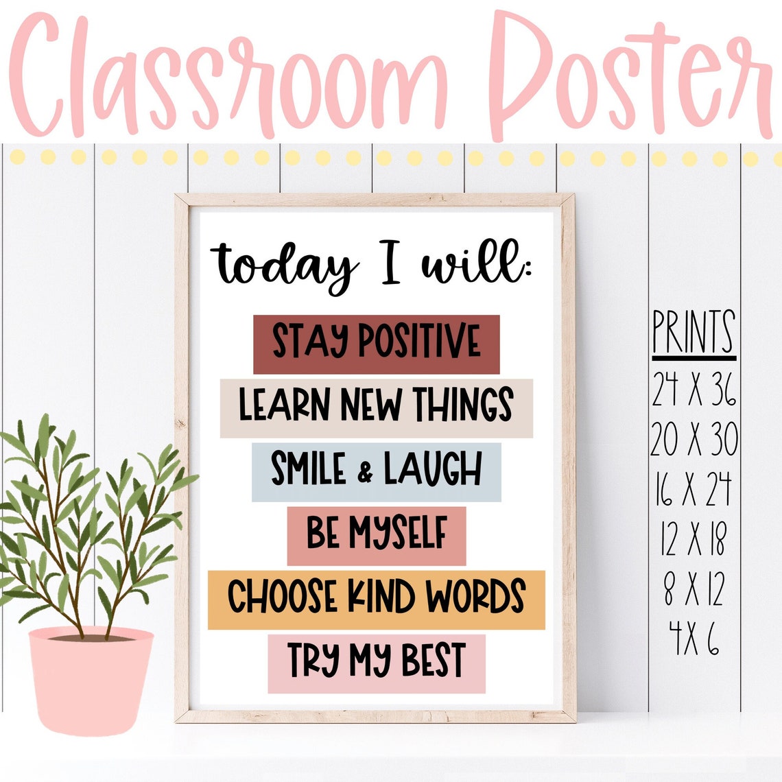 Classroom Poster | Today I Will | Positive Affirmations | Class Décor ...
