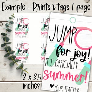 STUDENT GIFT TAGS Jump for Joy It's Summer End of Year - Etsy