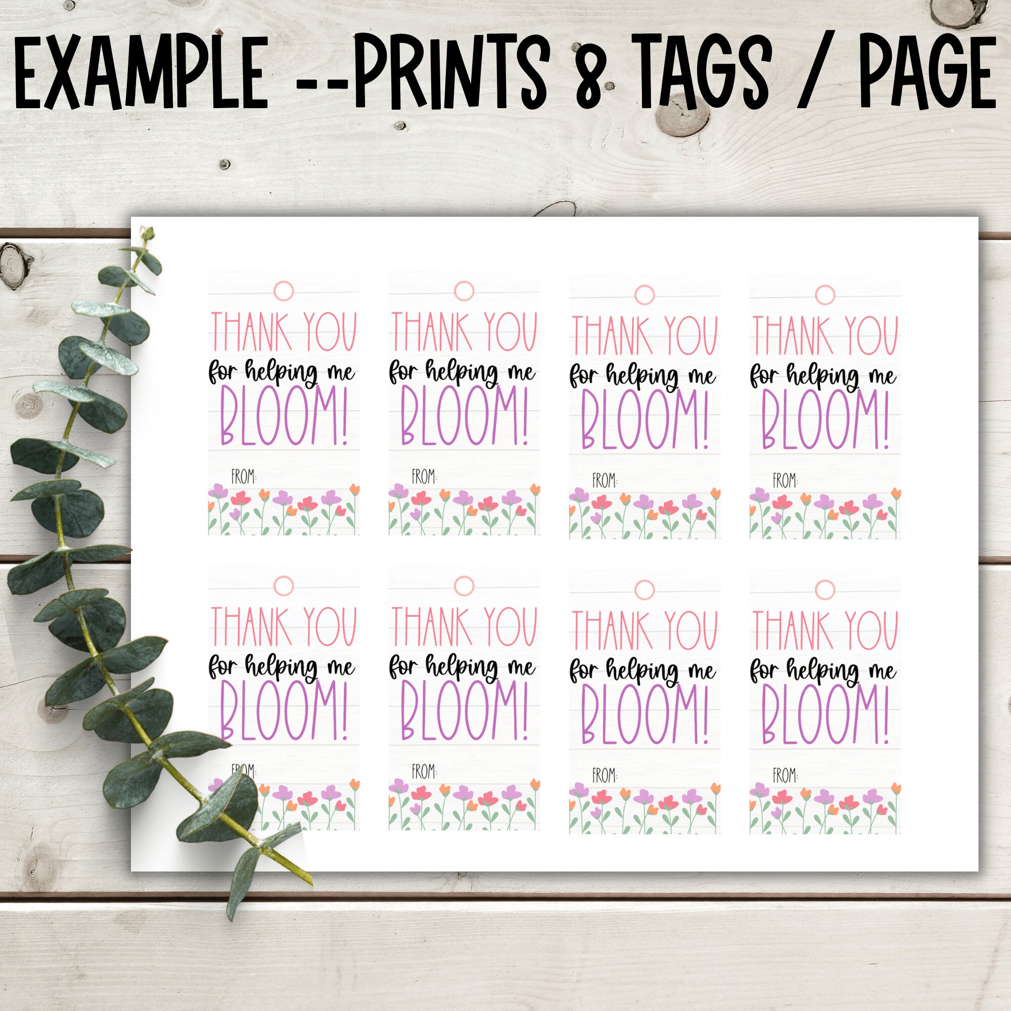 TEACHER GIFT TAGS - Thank You for Helping Me Bloom | Teacher Tag ...