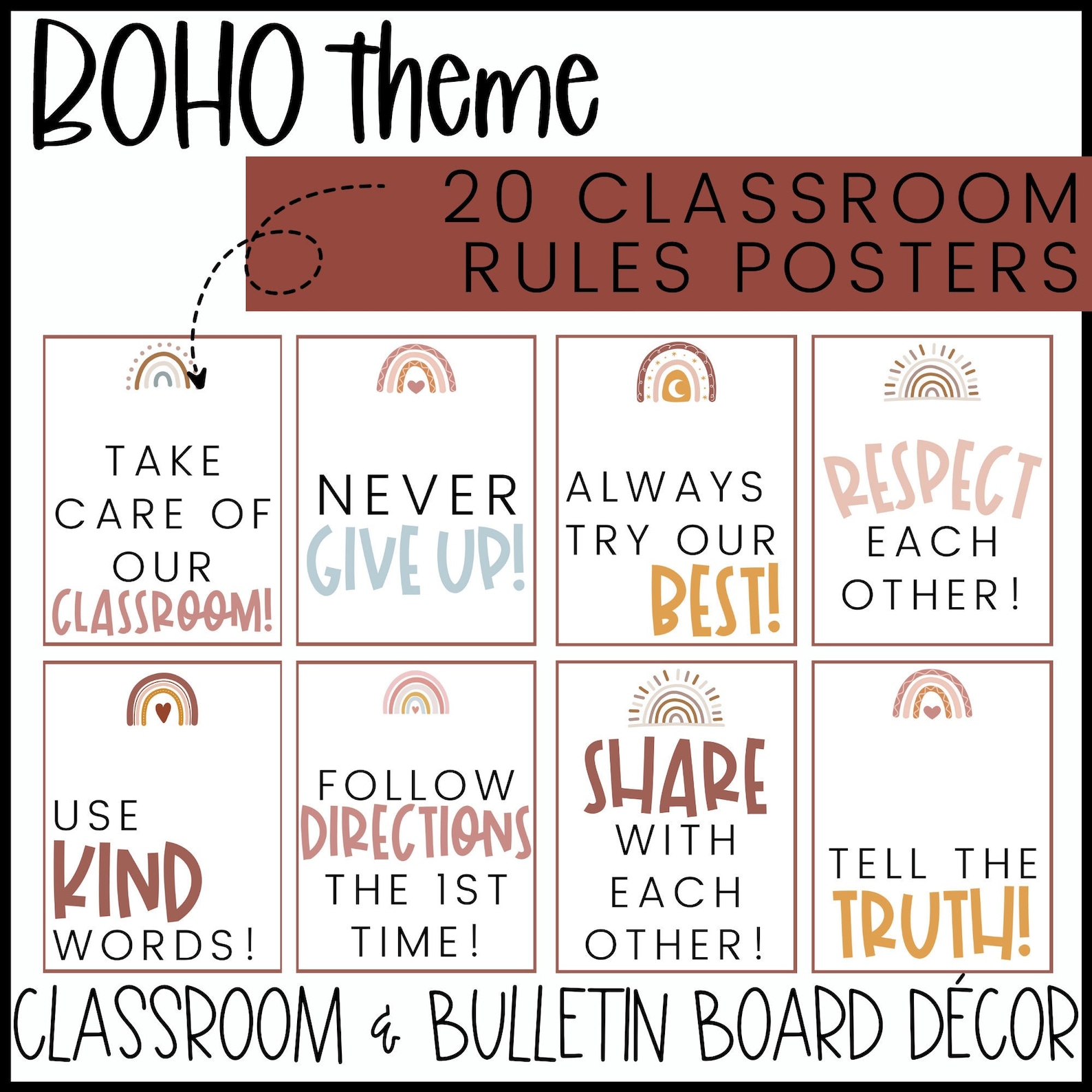 CLASSROOM DECOR - Classroom Rules & Expectations | BOHO Rainbow Theme ...